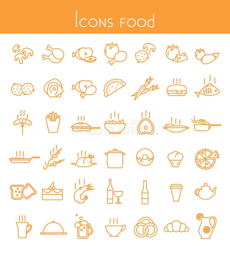 Conjunto De Iconos Con Comida Ilustración del Vector - Ilustración de ...