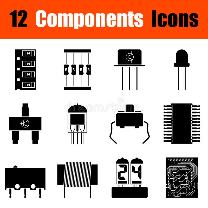 Sistema De Iconos De Los Componentes Electrónicos Ilustración del ...