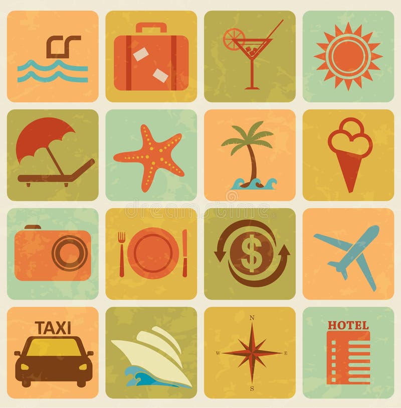 Sistema De 16 Iconos Del Turismo Ilustración del Vector - Ilustración ...