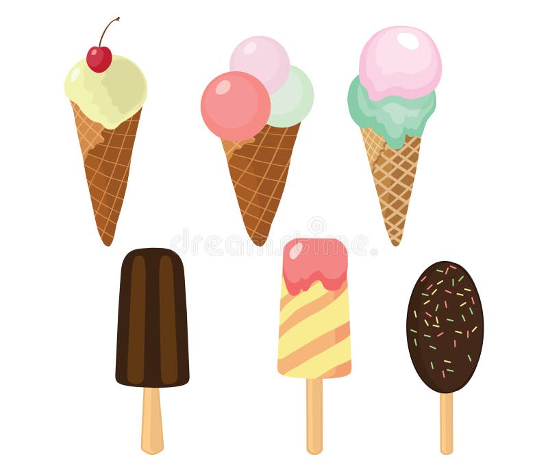 Sistema De Iconos Lindos Del Vector Del Helado Ilustración del Vector ...