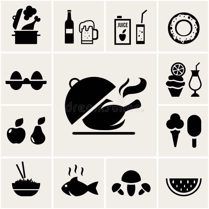 Sistema De Iconos Negros De La Comida De La Silueta Ilustración del ...