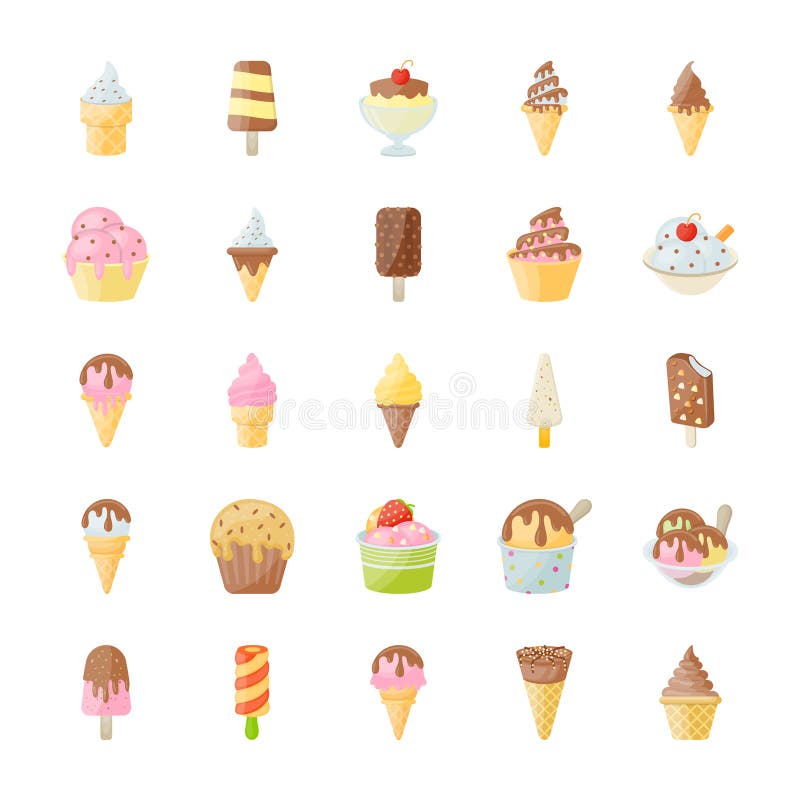 Sistema De Iconos Planos Del Vector Del Helado Stock de ilustración ...