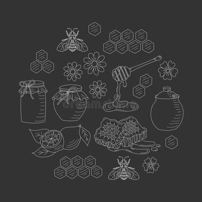 Colección De La Miel Del Vector Con Los Elementos De La Apicultura ...