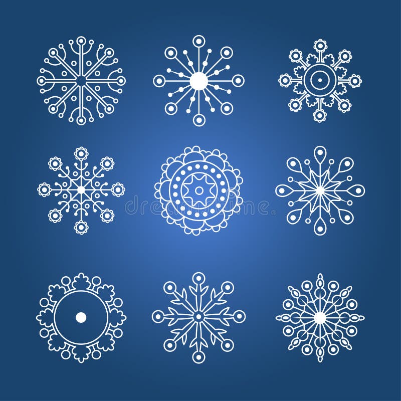 Sistema De Los Copos De Nieve Lineares Blancos Ilustración del Vector ...