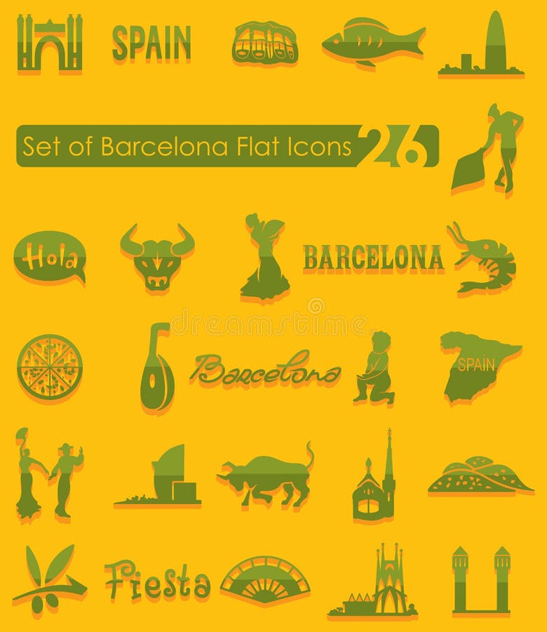 Sistema De Los Iconos De Barcelona Ilustración del Vector - Ilustración ...