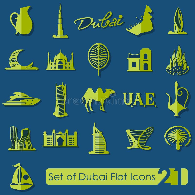 Sistema De Los Iconos De Dubai Ilustración del Vector - Ilustración de ...