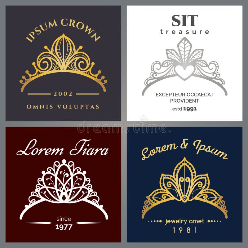 Sistema De Lujo Del Logotipo De La Tiara Ilustración del Vector ...