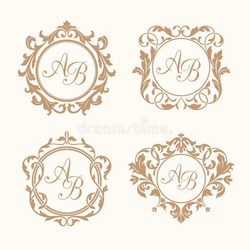 Fije La Plantilla Para Crear Los Monogramas De Dos Letras Ilustración ...