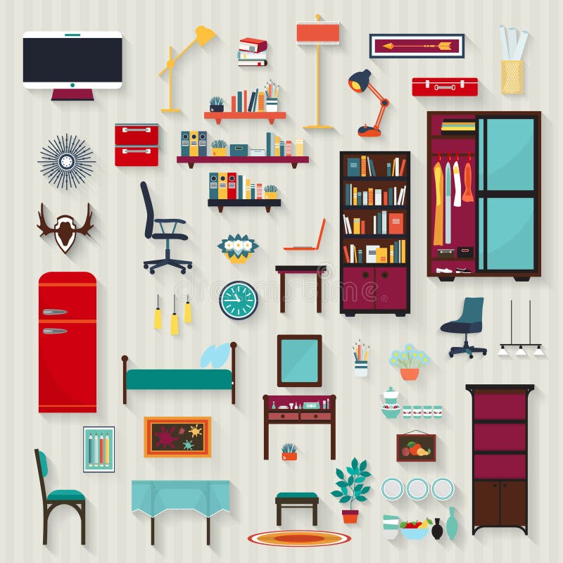 Sistema De Muebles De Los Cuartos Del Vector De La Casa Ilustración del ...