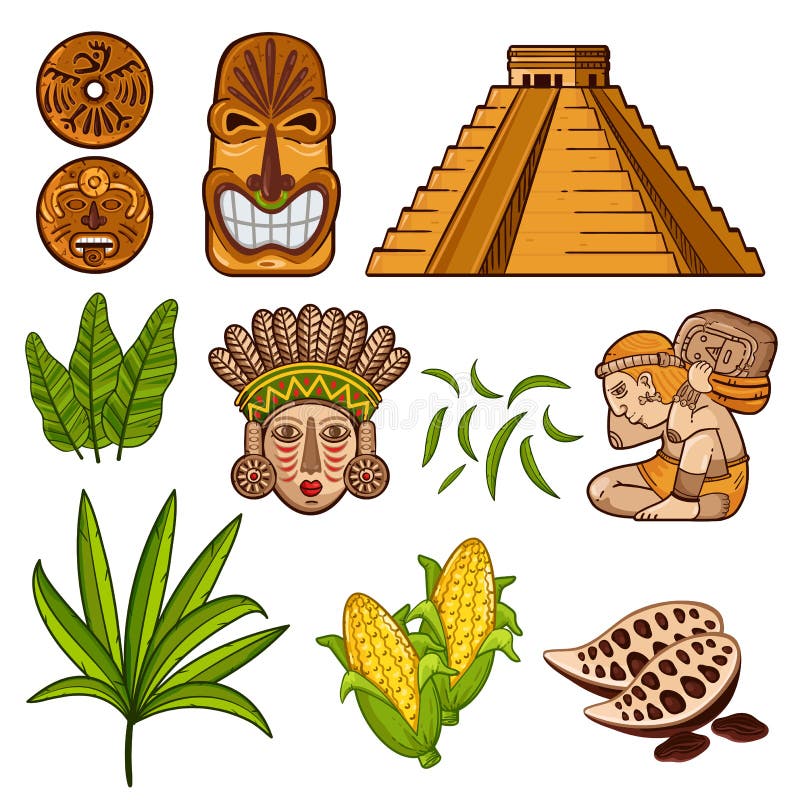 Sistema De Objetos Mayas Culturales Stock de ilustración - Ilustración ...