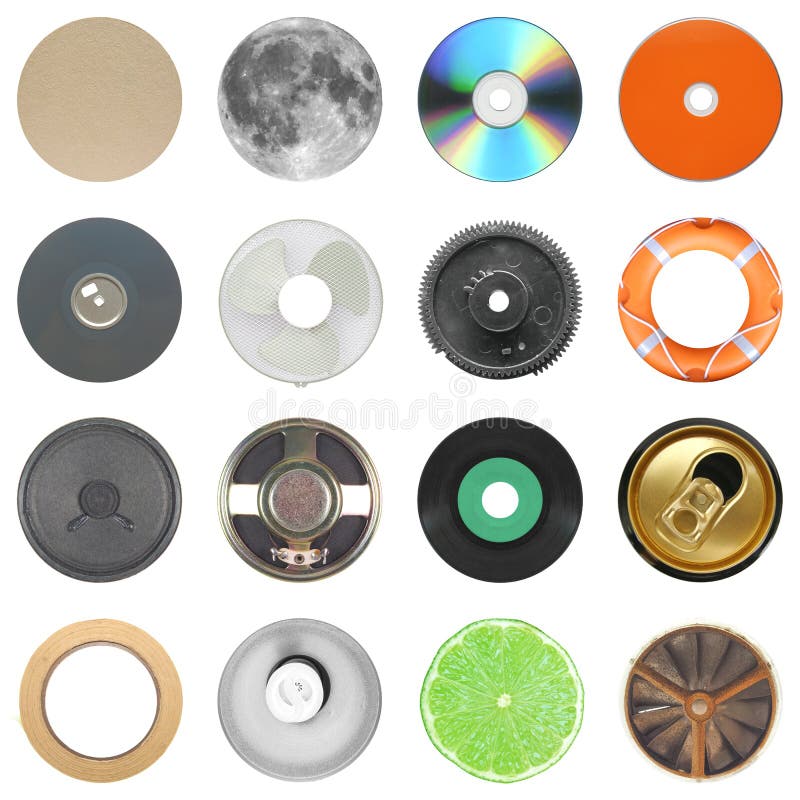 Sistema De 16 Objetos Redondos Aislados Sobre Blanco Stock de ...