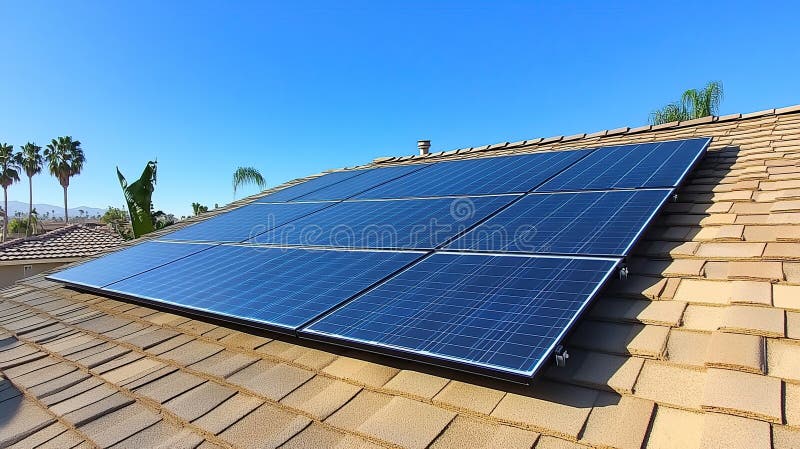 Sistema De Paneles Solares Residenciales En El Techo Imagen de archivo ...