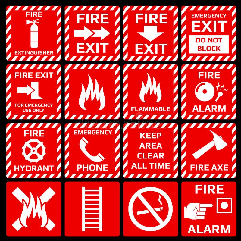 Sistema De Símbolos Del Vector La Alarma De Incendio Ilustración del ...