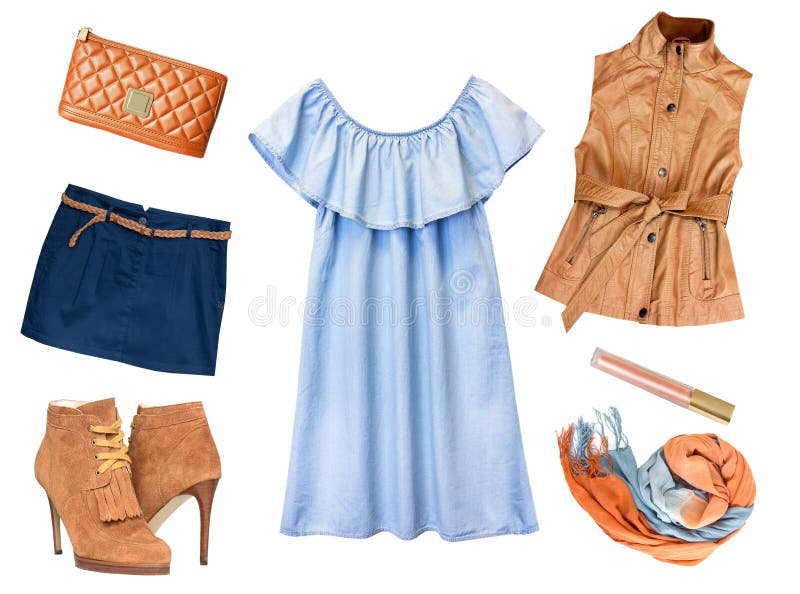 Sistema Del Collage De La Ropa De La Hembra De La Moda Aislado Foto de ...