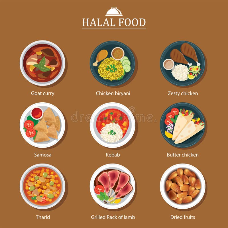 Sistema Del Diseño Plano De La Comida Halal Ilustración del Vector ...