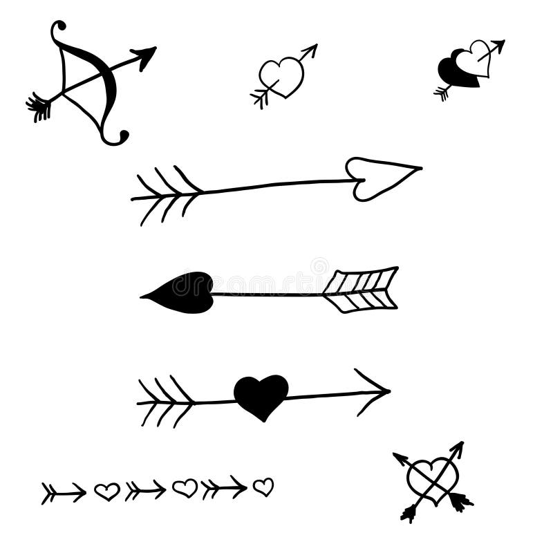 Sistema Del Garabato De Las Flechas De Amor Stock de ilustración ...