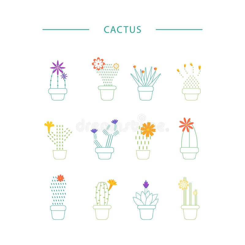 Sistema Del Icono Del Cactus Ilustración del Vector - Ilustración de ...