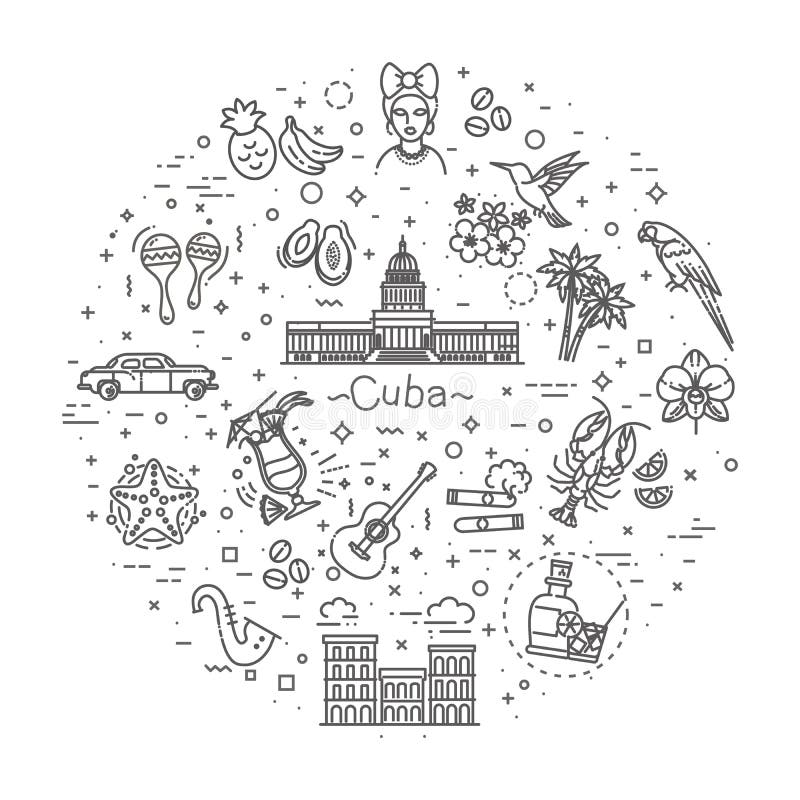 Conjunto De Iconos Cuba. Iconos De Vector De Contorno De La Referencia ...