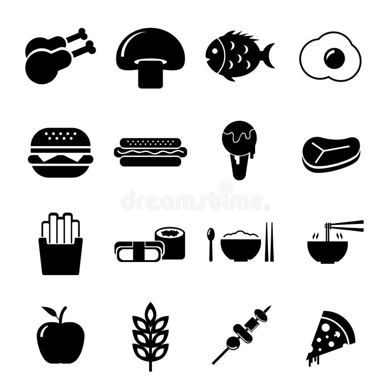 Sistema Del Icono De La Comida Stock de ilustración - Ilustración de ...