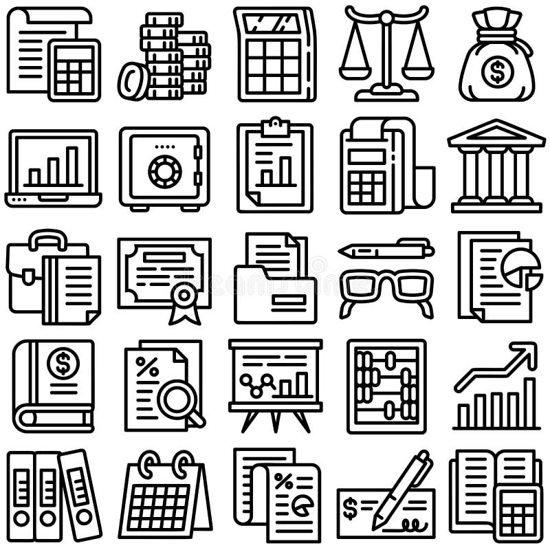 Sistema Del Icono De La Contabilidad, Estilo Del Esquema Ilustración ... Sistema Del Icono De La Contabilidad, Estilo Del Esquema Ilustración ...