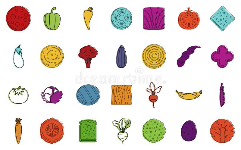 Sistema Del Icono De Las Verduras, Estilo Del Esquema Del Color ... Sistema Del Icono De Las Verduras, Estilo Del Esquema Del Color ...