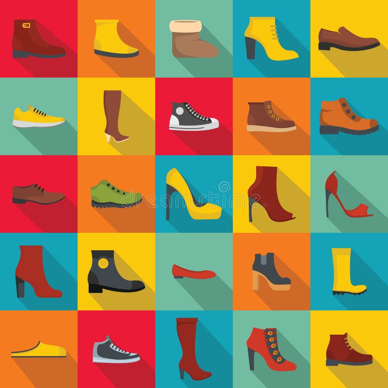 Sistema Del Icono De Los Zapatos Del Calzado, Estilo Plano Stock de ... Sistema Del Icono De Los Zapatos Del Calzado, Estilo Plano Stock de ...