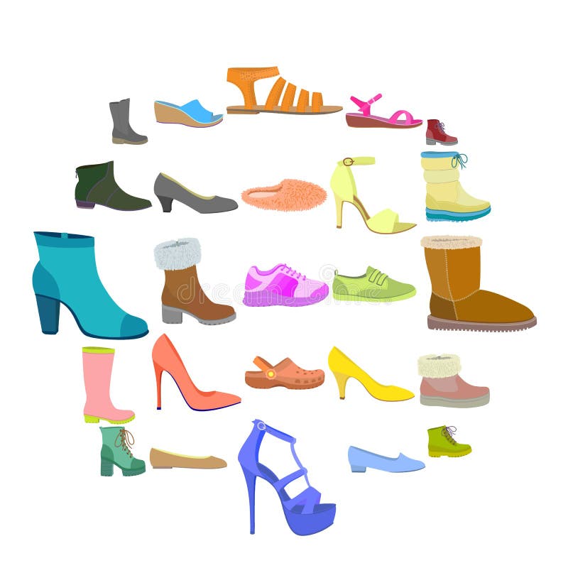 Sistema Del Icono De Los Zapatos, Estilo Plano Ilustración del Vector ... Sistema Del Icono De Los Zapatos, Estilo Plano Ilustración del Vector ...