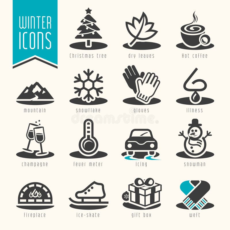 Sistema Del Icono Del Invierno Ilustración del Vector - Ilustración de ...
