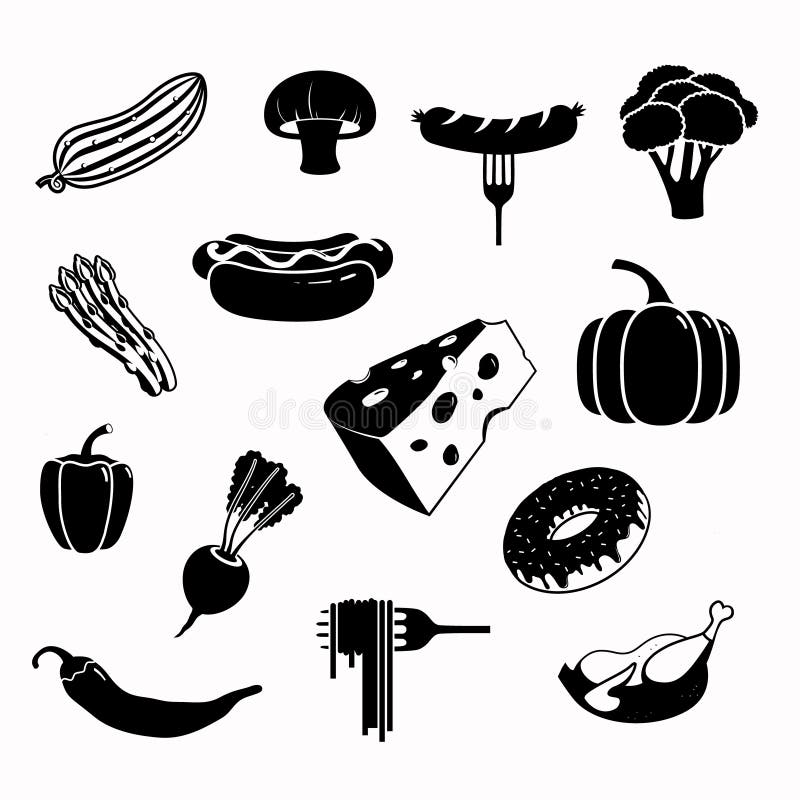 Sistema Del Icono Del Negro De La Comida Del Vector Ilustración del ...