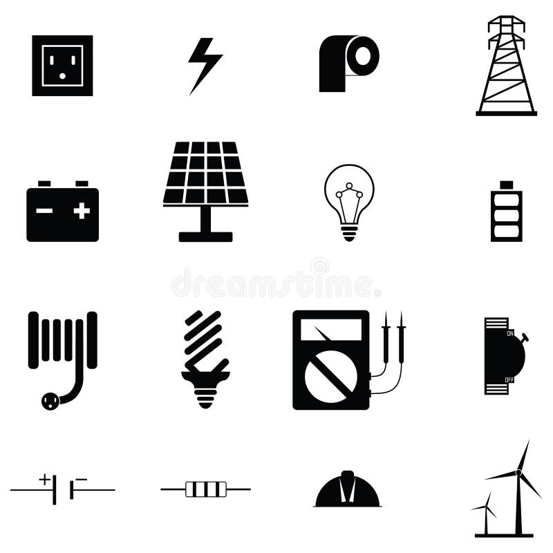 Sistema Del Icono Del Electricista Ilustración del Vector - Ilustración ...