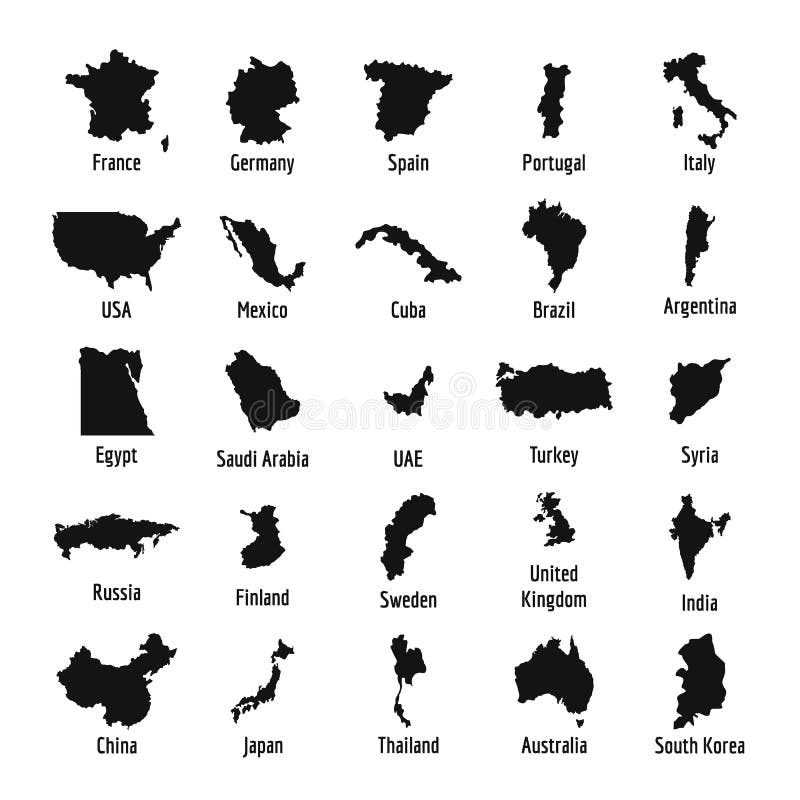 Sistema Del Icono Del Mapa Del País, Estilo Simple Ilustración del ...