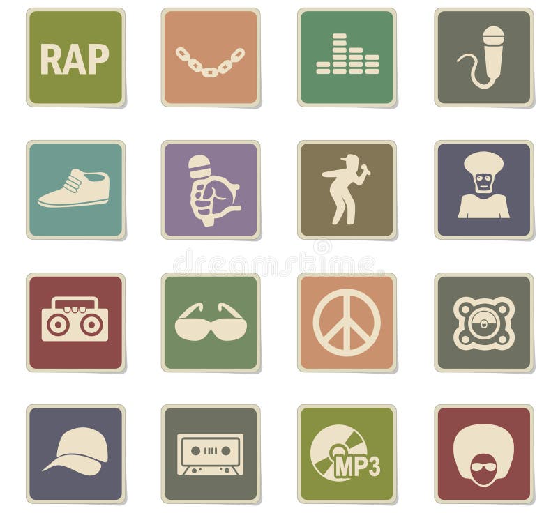 Sistema del icono del rap stock de ilustración. Ilustración de peinado ...