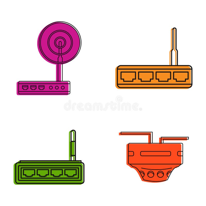Sistema Del Icono Del Router, Estilo Del Esquema Del Color Ilustración ...