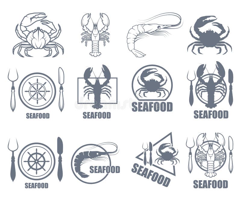 Sistema Del Logotipo De Los Mariscos Ilustración del Vector ...