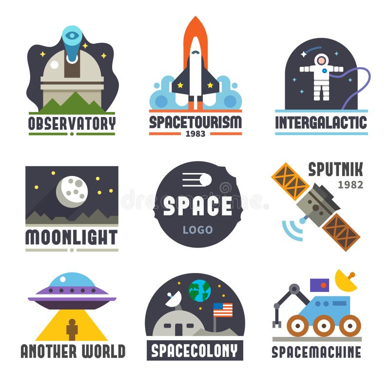 Sistema Del Logotipo Del Espacio Ilustración del Vector - Ilustración ...
