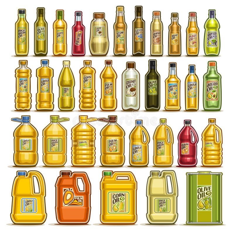 Sistema Del Vector De Aceite De Cocina En Botellas Ilustración del ...
