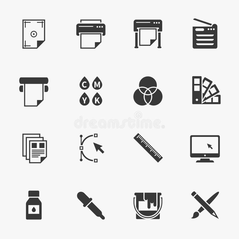 Sistema Del Vector De Iconos De La Impresión Ilustración del Vector ...