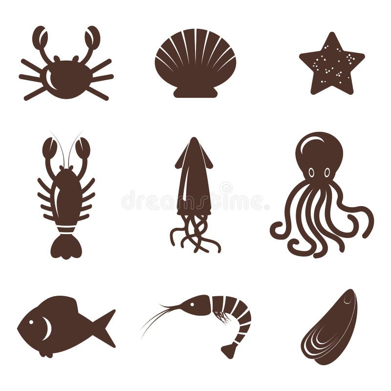 Sistema Del Vector De Iconos De Los Mariscos Ilustración del Vector ...