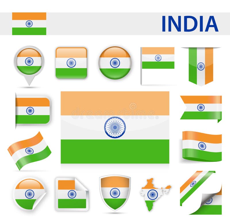 Sistema Del Vector De La Bandera De La India Stock de ilustración ...