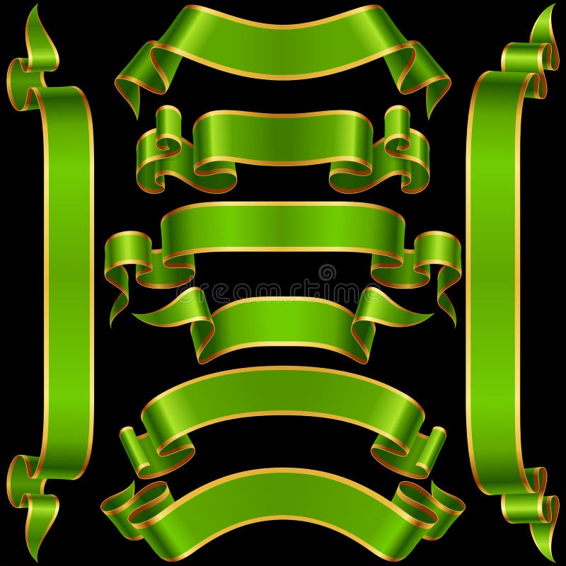 Sistema Del Vector De La Cinta Verde De La Bandera Ilustración del ...