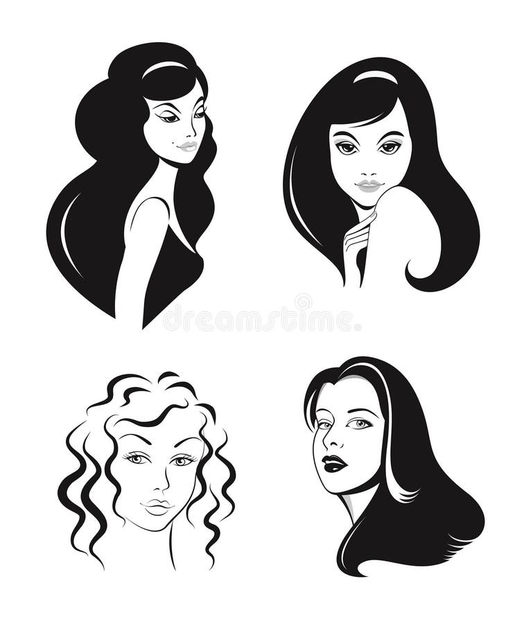 Sistema Del Vector De Las Caras De La Mujer Ilustración del Vector ...