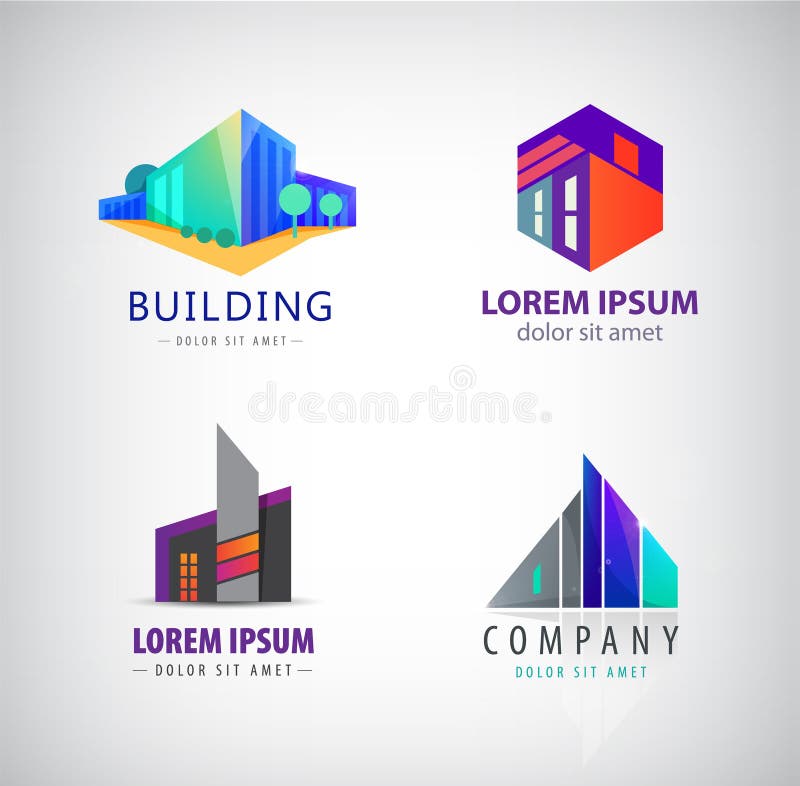 Sistema Del Vector De Los Logotipos Modernos Del Edificio, Iconos De La ...