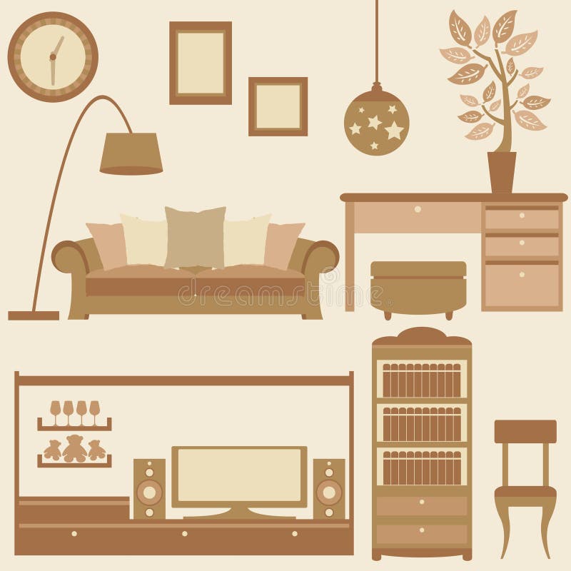 Sistema Del Vector De Muebles En Sala De Estar Ilustración del Vector ...