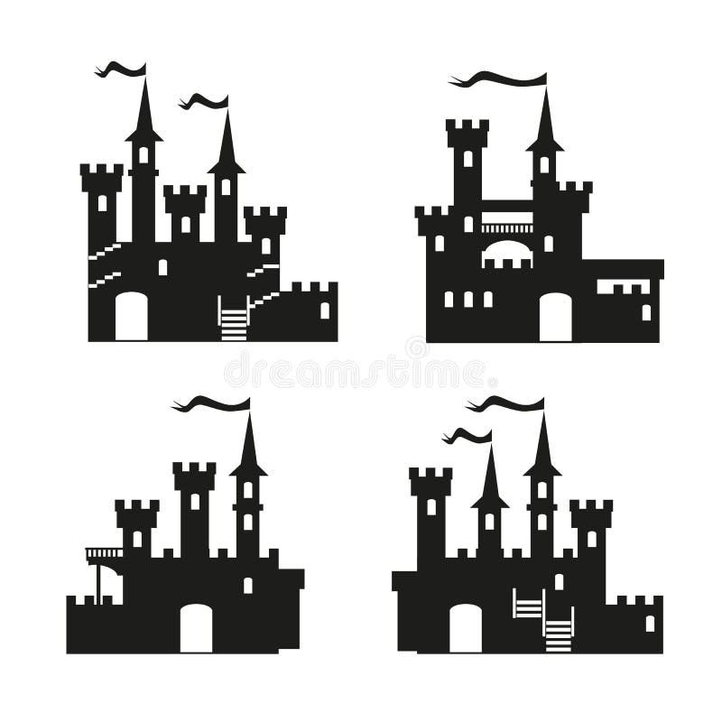 Sistema Medieval Del Vector Del Icono Del Castillo Ilustración del ...