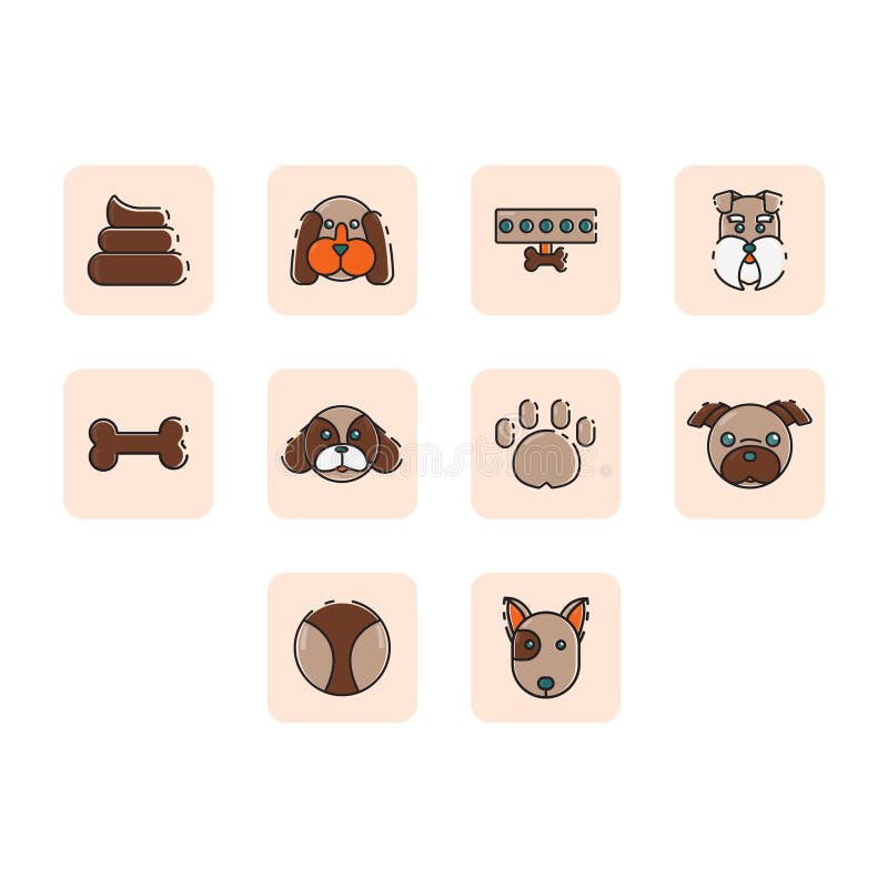 Sistema Plano Del Icono Del Perro Del Color Ilustración del Vector ...