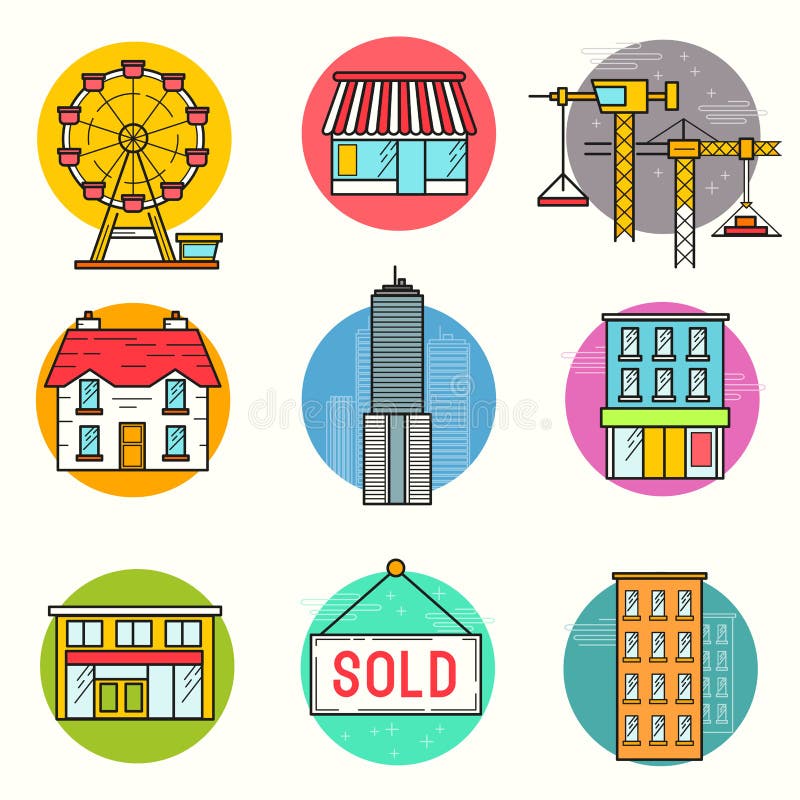 Iconos Urbanos Determinados Del Edificio Ilustración del Vector ...
