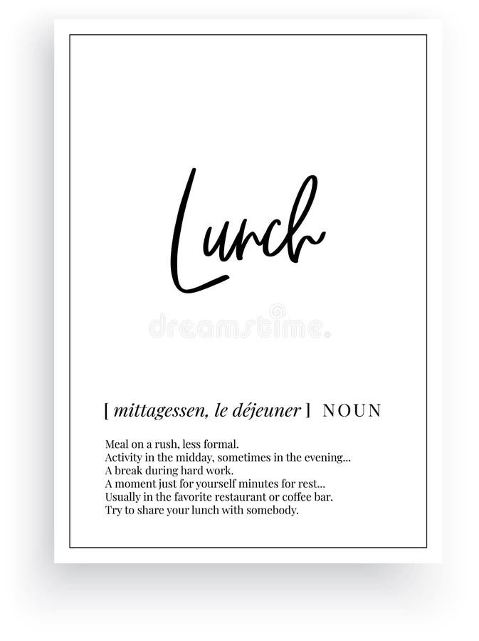 Lunch Definition, Vector. Minimalist Poster Design Stock Vector ...