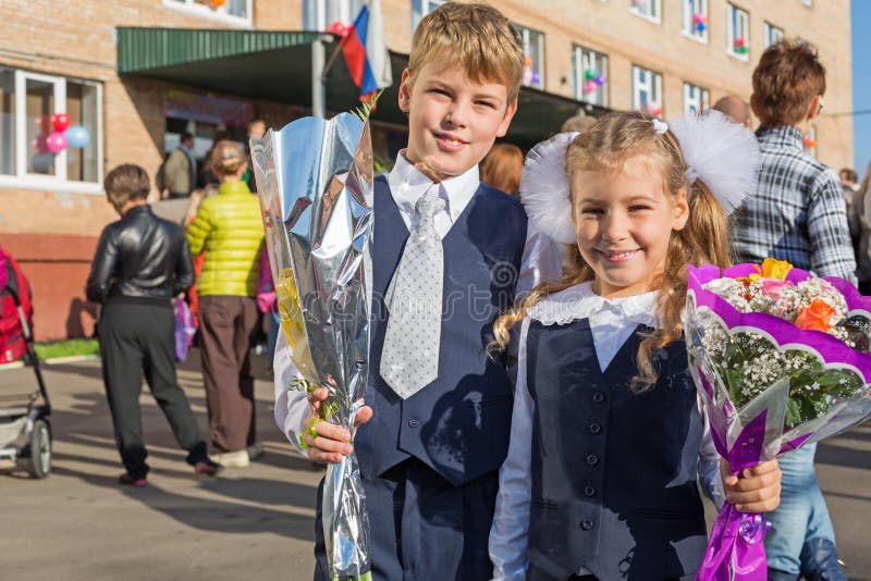 Sister and Brother on the First Day of School Stock Photo - Image of ...