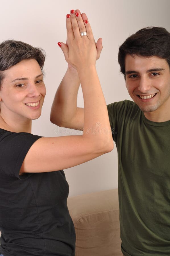 Sister and Brother High Five Stock Image - Image of high, celebration ...