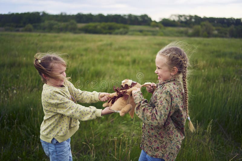 Sisters Fight Over a Toy Bunny Stock Image - Image of conflict, dispute ...